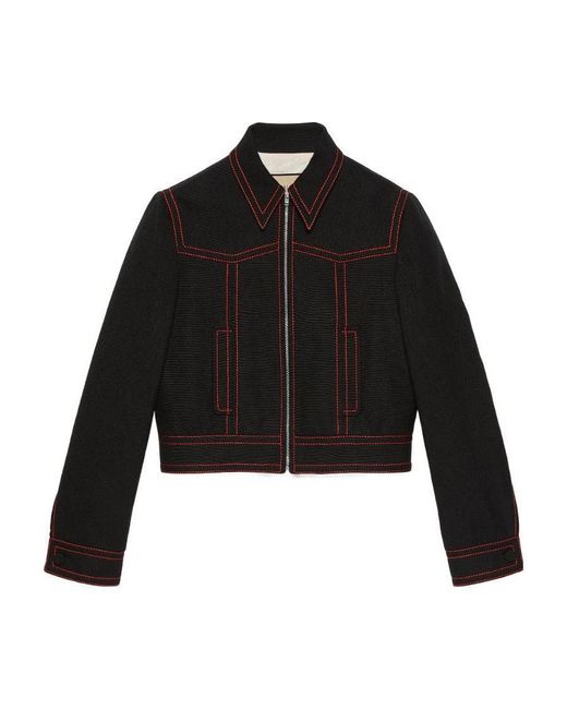 Gucci Exposed Stitch Bomber Jacket in Black | Lyst