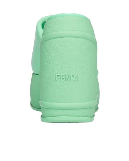 Fendi Ff Logo Embossed Platform Slides in Green | Lyst