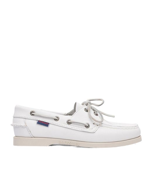 Sebago Lace-Up Flats in White | Lyst