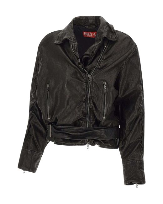 DIESEL Zip-Up Belted Jacket in Black | Lyst