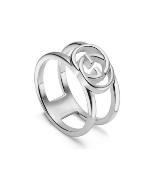 Gucci Wide Ring With Interlocking G Motif in White | Lyst