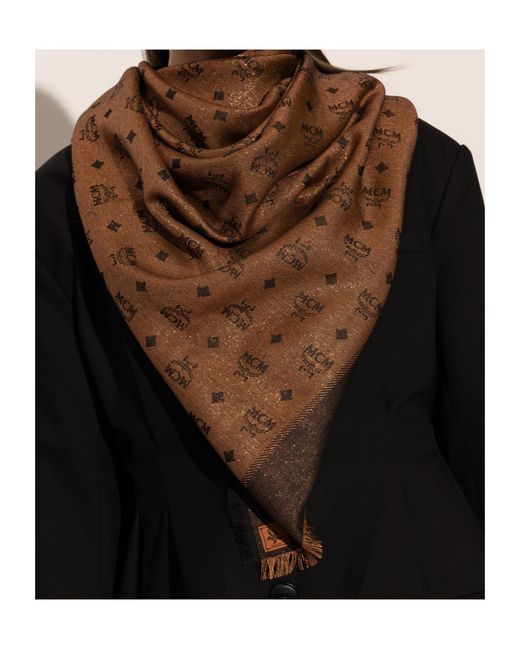 MCM Fringed Scarf in Brown | Lyst