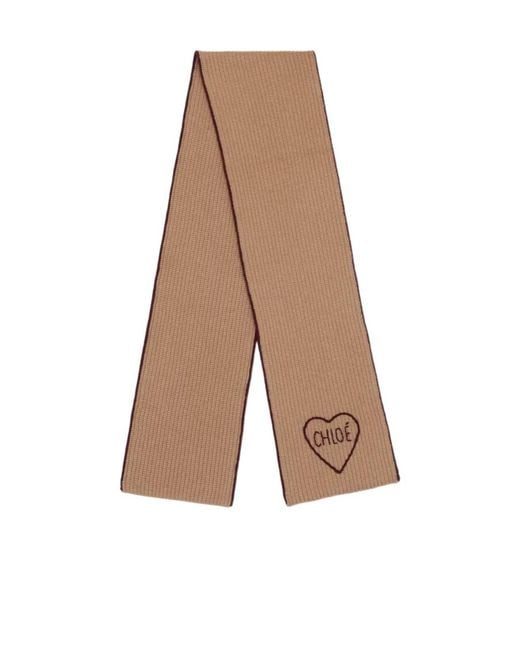 Chloé Chloé Encoeur Logo Knit Scarf in Natural | Lyst UK