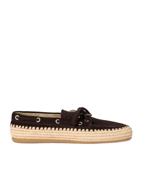 Miu Miu Suede And Raffia Boat Shoes in Brown | Lyst