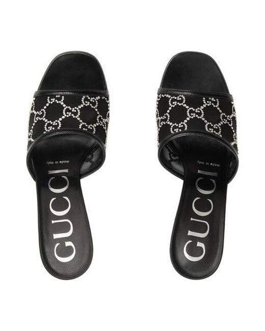Gucci Double G Logo Crystal-Embellished Sandals in Black | Lyst