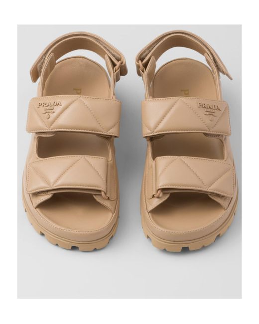 Prada Padded Nappa Leather Sandals in Brown | Lyst