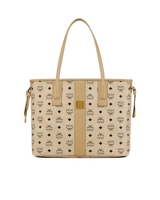 MCM Liz Reversible Top Handle Medium Tote Bag in Natural | Lyst