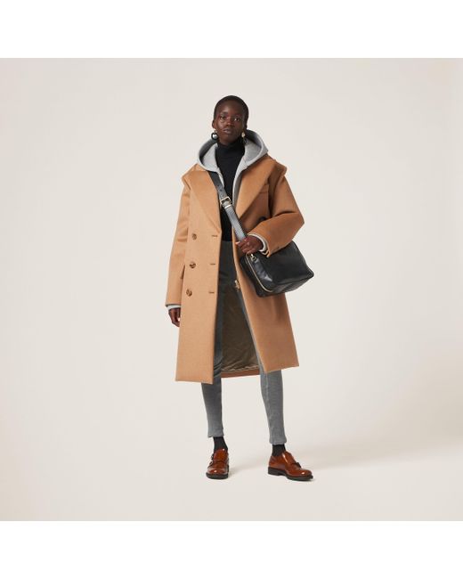Miu Miu Double-Breasted Camel Hair Coat in Brown | Lyst
