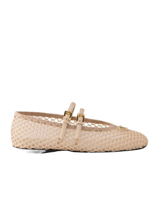 Prada Mesh Ballet Shoes in White | Lyst