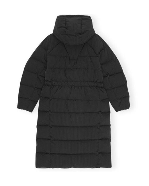 Ganni Tech Seersucker Shell Puffer Coat in Black | Lyst