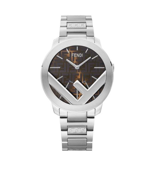 Fendi Logo Round Watch in Gray for Men | Lyst