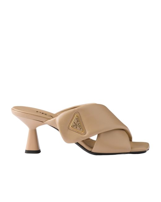 Prada Padded Nappa Leather Sandals in Natural | Lyst