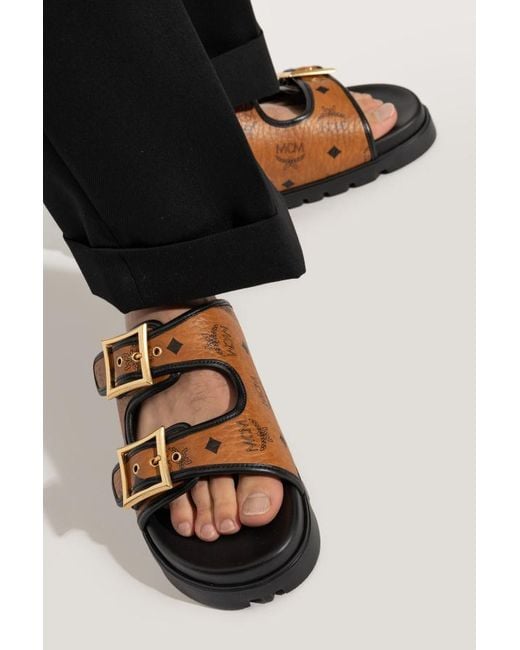 MCM Alphabet Slippers in Brown | Lyst