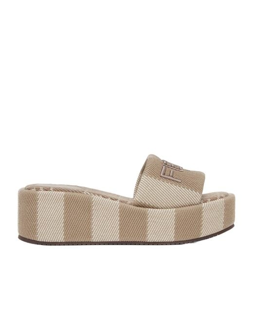 Fendi Sunshine Denim-Effect Jacquard Platform Slides | Lyst