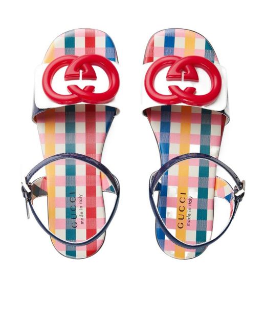 Gucci Interlocking G Patent Leather Sandals in Blue | Lyst