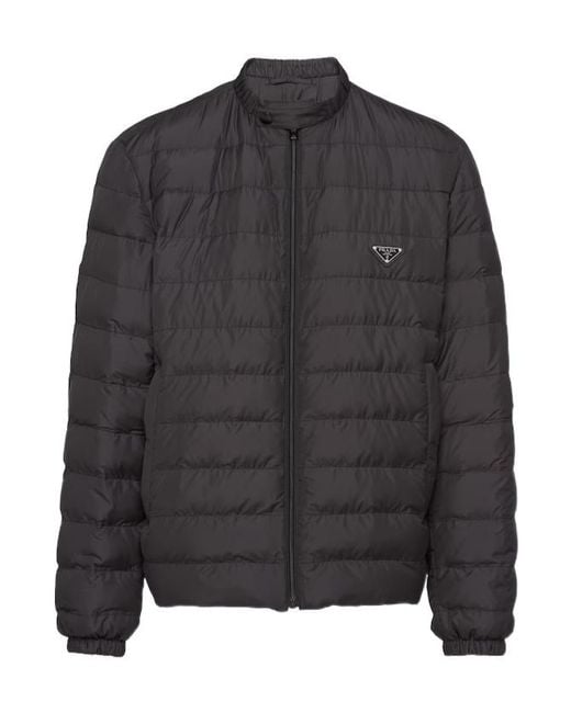 Prada Triangle-Logo Quilted Down Jacket in Gray for Men | Lyst