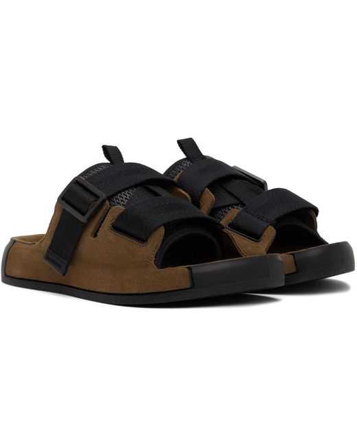 Stone Island Crossover Fastening Suede Slides in Brown for Men | Lyst