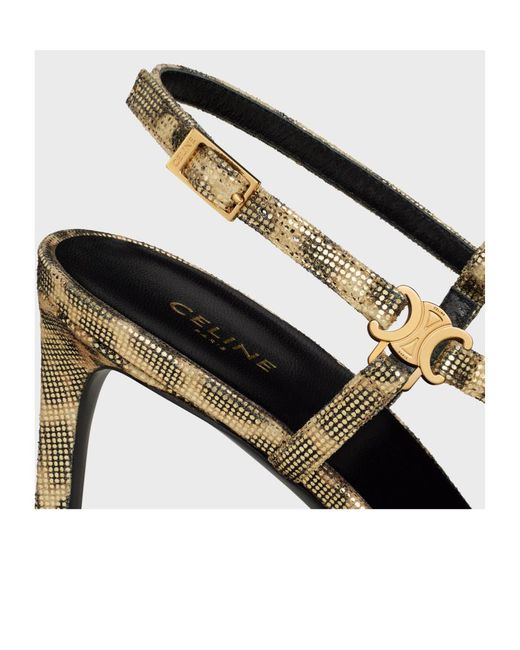 Celine Soir Criss Cross Sandal With Triomphe in Metallic | Lyst