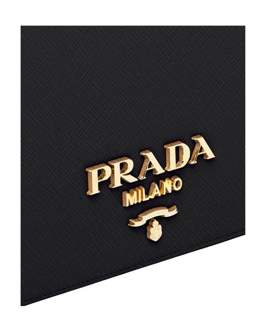 Prada Logo-Lettering Saffiano Leather Shoulder Bag in Black | Lyst