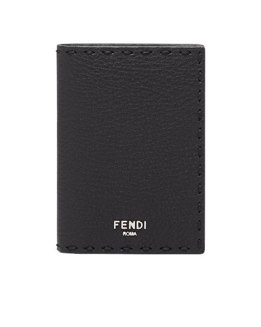 Fendi Logo-Lettering Leather Card Holder in Black for Men | Lyst
