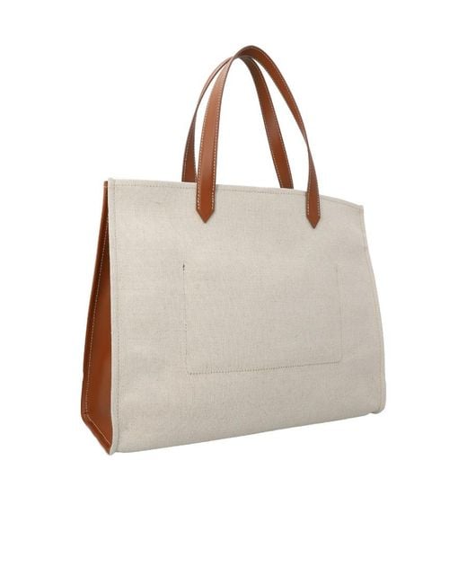 Balmain B-Army 42 Canvas Tote Bag With Leather Details in Natural | Lyst