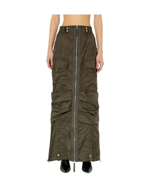 DIESEL Cargo Zip-Up Long Skirt in Green | Lyst