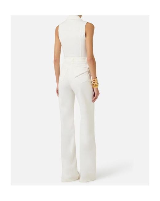 Elisabetta Franchi Sleeveless Denim Jumpsuit in White | Lyst