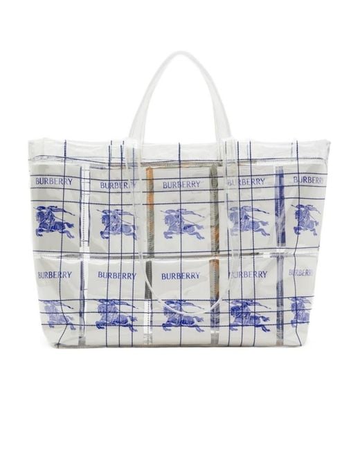 Burberry Ekd Logo-Tag Transparent Tote Bag in Blue for Men | Lyst