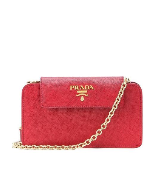 Prada Logo Details Shoulder Bag in Red | Lyst