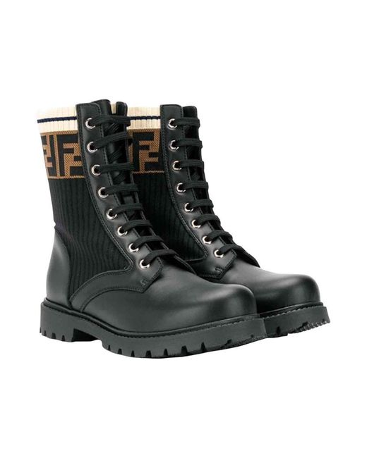 Fendi Tronchetto Knitted Combat Boots in Black | Lyst