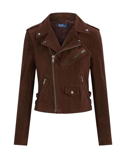 Polo Ralph Lauren Notched-Collar Suede Biker Jacket in Brown | Lyst