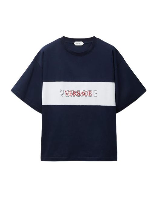 Versace Intarsia Cotton-Jersey Regular T-Shirt in Blue for Men | Lyst UK