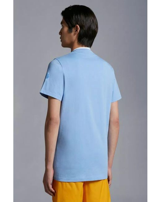 Moncler Logo Sticker T-Shirt in Blue for Men | Lyst