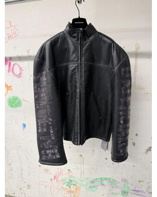 Balenciaga Leather Jacket in Black for Men | Lyst