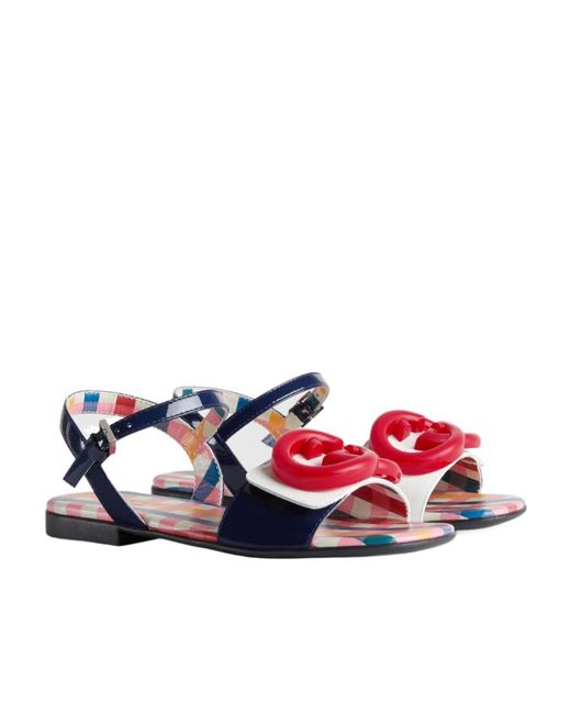 Gucci Interlocking G Patent Leather Sandals in Blue | Lyst