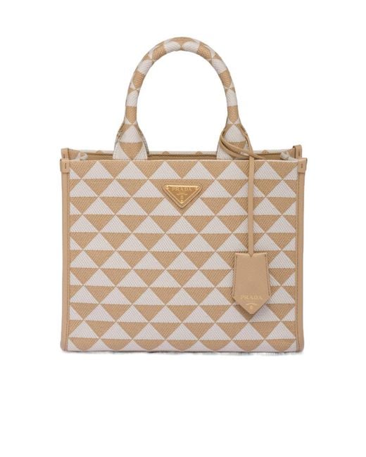 Prada Triangle-Pattern Tote Bag in Natural | Lyst