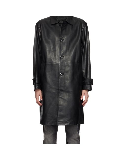 BOSS Long-Sleeved Leather Coat in Black for Men | Lyst