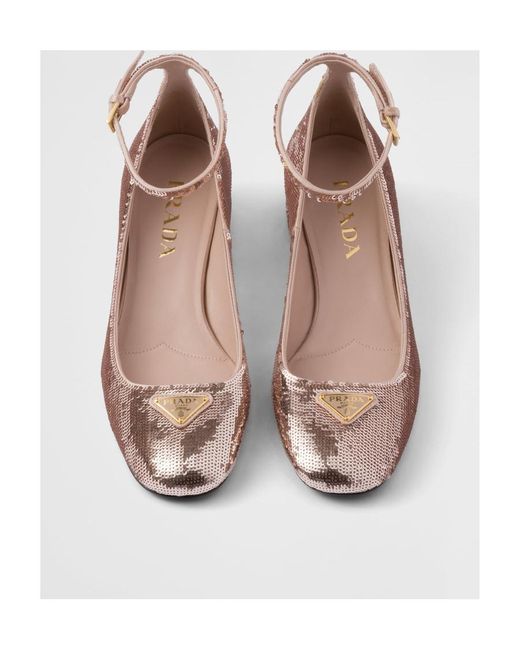 Prada Logo Sequined High Heels in Pink | Lyst