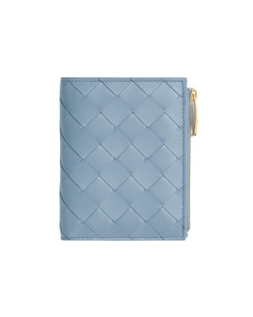 Bottega Veneta Small Intricciato Double Fold Wallet in Blue | Lyst