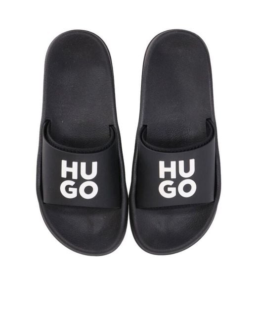 BOSS Logo-Embossed Pool Slides in Black for Men | Lyst