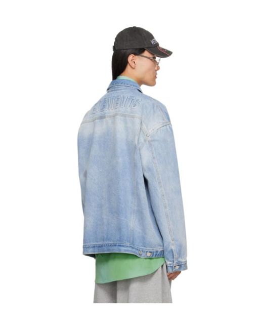 Vetements Logo Embossed Denim Jacket in Blue for Men | Lyst