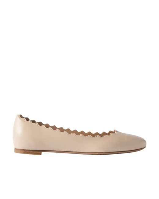 Chloé Scallop-Edge Leather Ballerina Shoes in Natural | Lyst