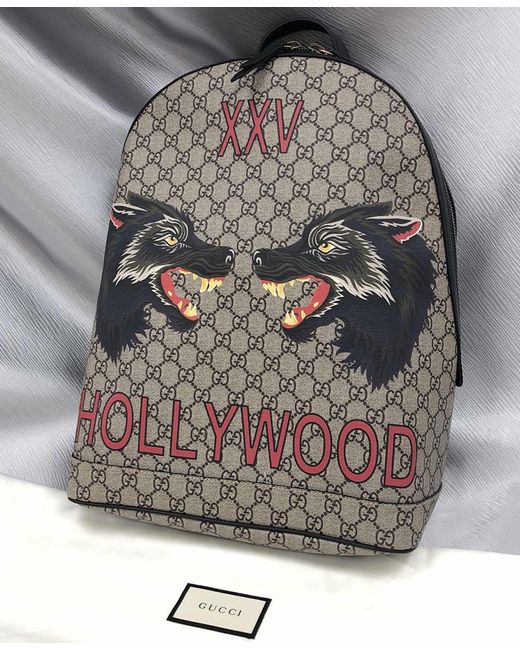 Gucci Wolf Head Printed Backpack in Brown for Men | Lyst