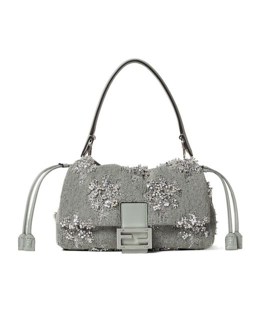 Fendi Matcha Embroidered Flower Bouquet Bag in Gray | Lyst