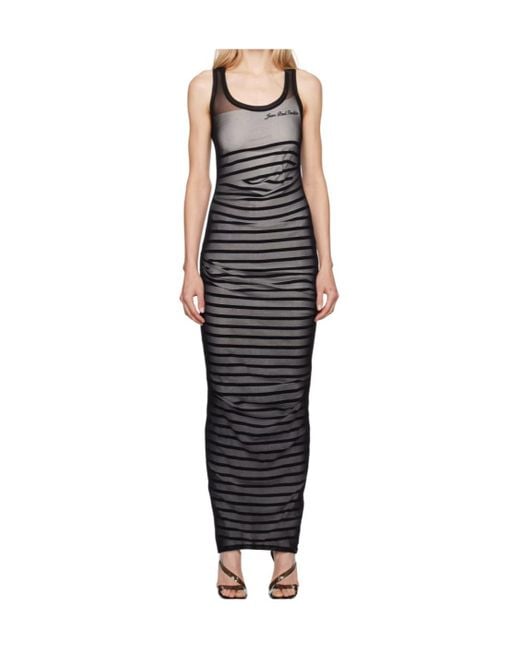 Jean Paul Gaultier Ribbed Mariniere Mesh Maxi Dress in Black | Lyst