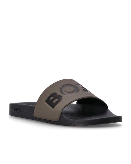 BOSS Logo Details Slippers in Brown for Men | Lyst