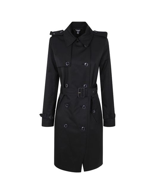 Ralph Lauren Lauren Double Breasted Trench Coat in Black | Lyst