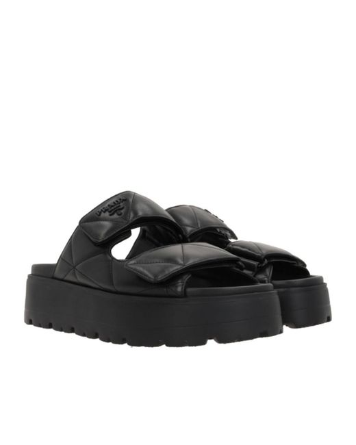 Prada Padded Nappa Leather Double-Strap Sandals in Black | Lyst