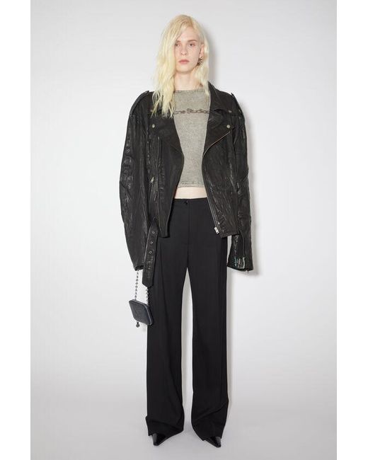 Acne Studios Crinkled Leather Biker Jacket in Black | Lyst