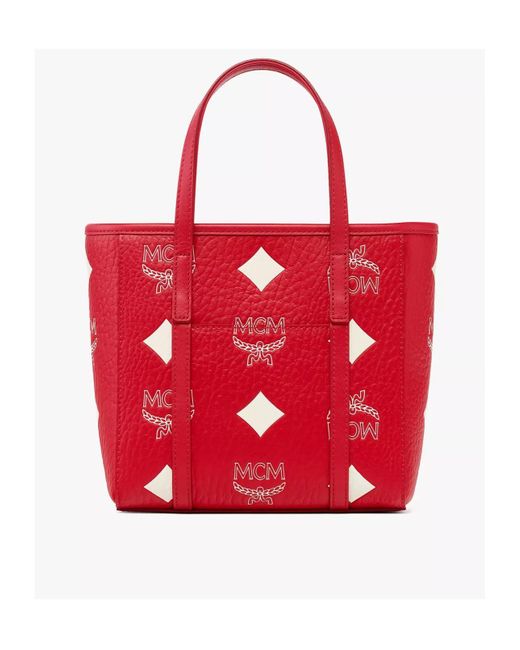 MCM Mini Toni Maxi Visetos Top Zipper Shoulder Bag in Red | Lyst